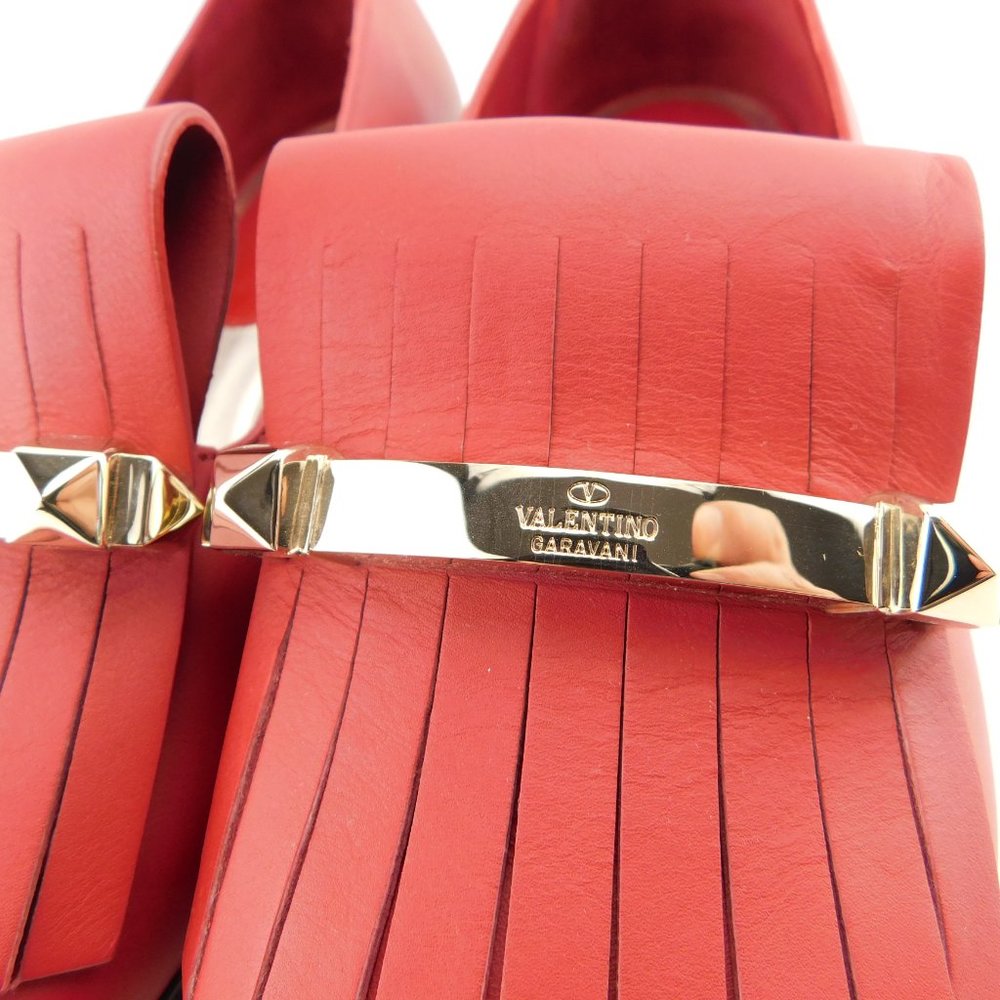 Valentino Rockstud Logo Bar Fringe Red Loafers 38.5 - Gem